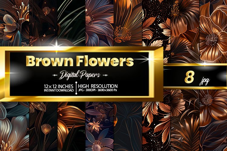 Brown Flowers Digital Papers Bundle