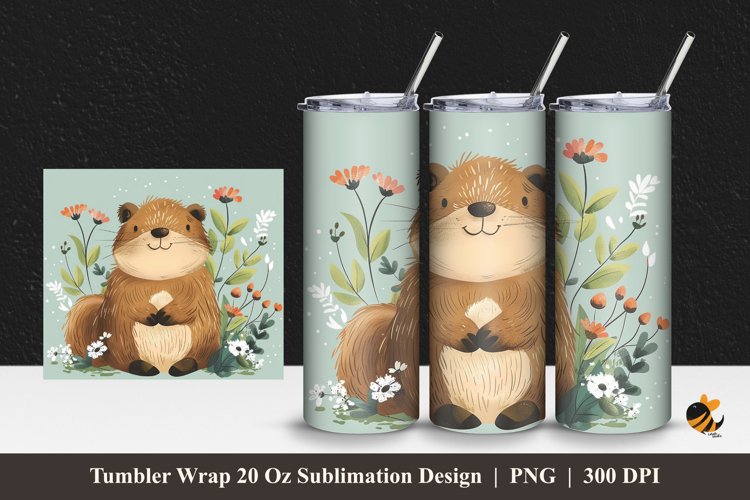 Cute Beaver Tumbler Wrap Sublimation Design 1