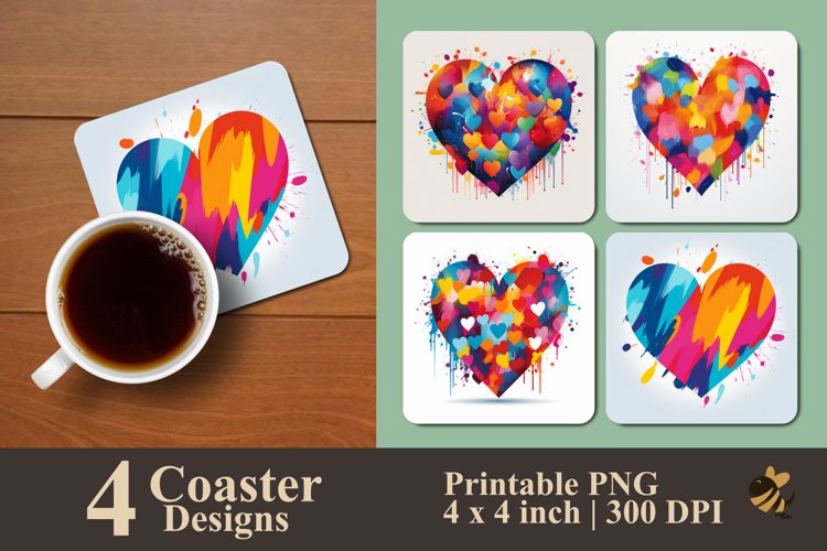 Love Colorful Coaster Sublimation Designs