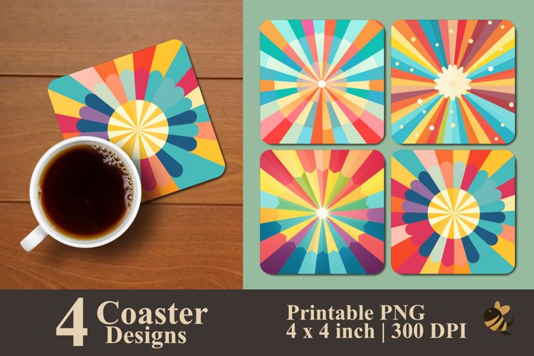 Retro Colorful Coaster Sublimation Designs