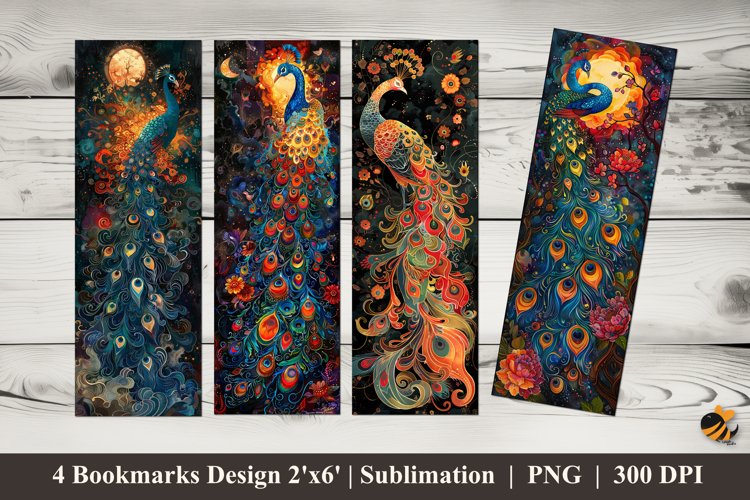 Majestic Peacock Bookmarks Sublimation Design