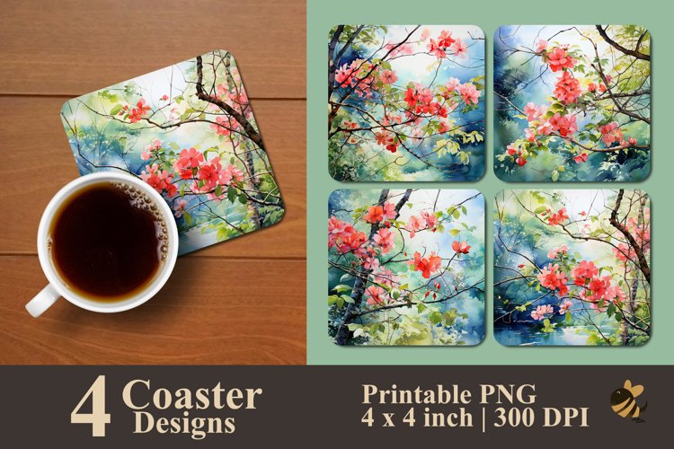 Watercolor Flower Coaster Sublimation Designs