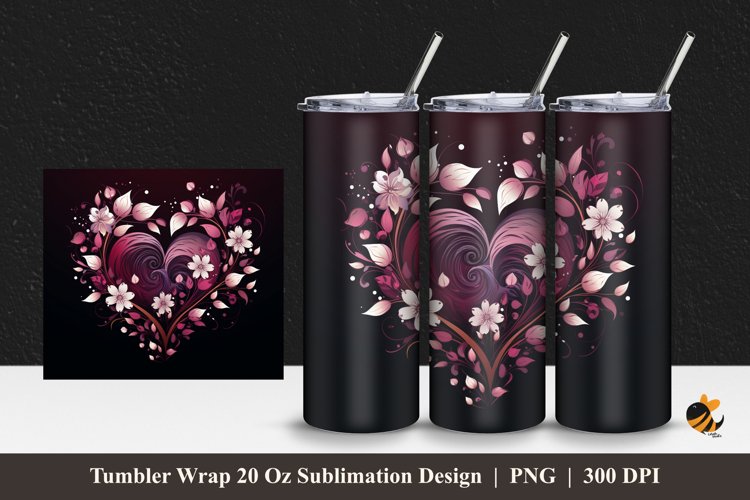 Floral love Tumbler Wrap Sublimation Design 1