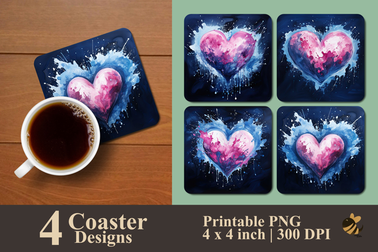 Water Splash Love Coaster Sublimation Design