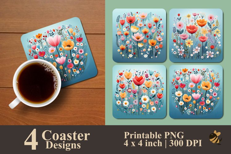 Colorful Cute Flower Coaster Sublimation Designs