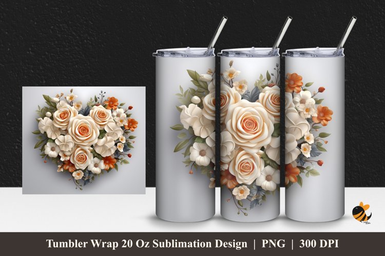 Love Flower Tumbler Wrap Sublimation Design 1