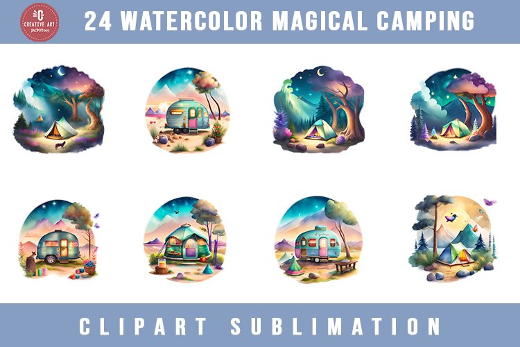 Watercolor Magical Camping Clipart Sublimation