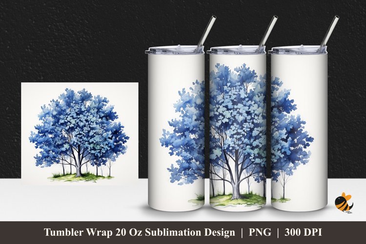 Blue Trees Tumbler Wrap Sublimation Design 1
