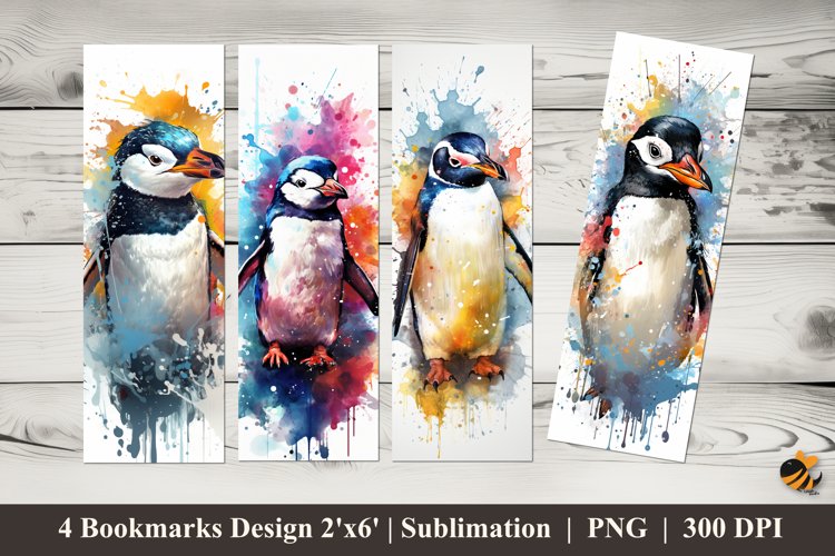 Penguin Splash Paint Bookmarks Sublimation Design