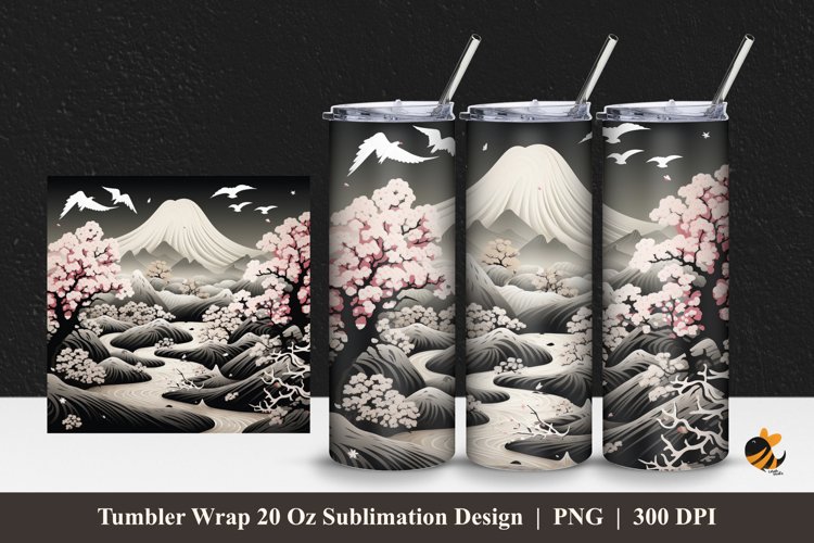 3D White Sakura Tumbler Wrap Sublimation Design 1