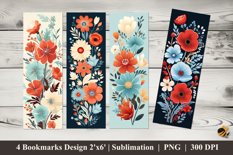 Retro Floral Bookmarks Sublimation Design (3998783)