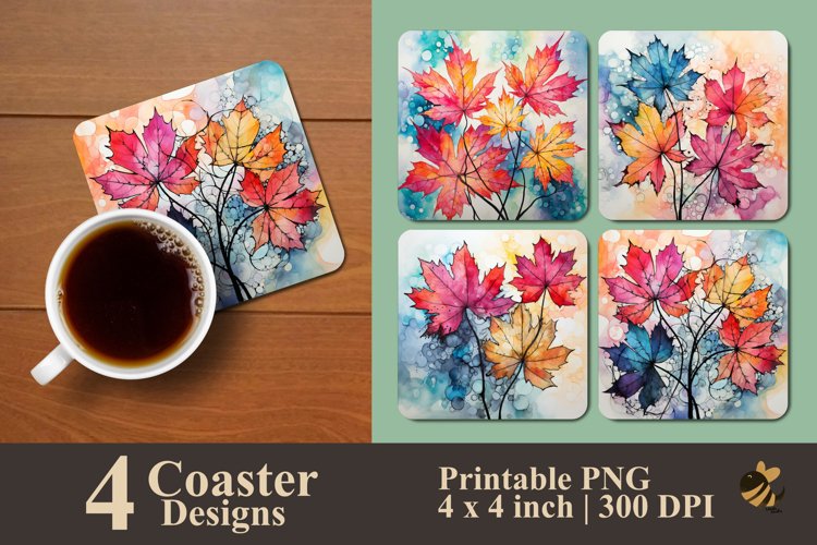 Watercolor Maple Leaf Coaster Sublimation Designs