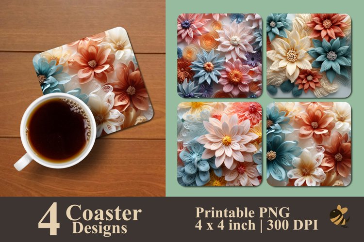 Realistic Flowers Coaster Sublimation Designs