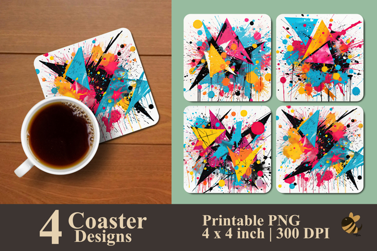 Geometric Color Splash Coaster Sublimation Design