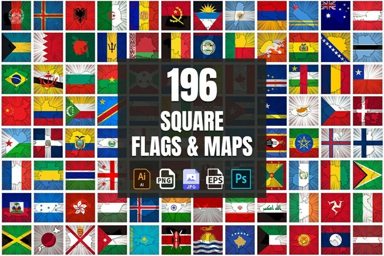 196 Square Flag and Map Design, Flag and Map Collection