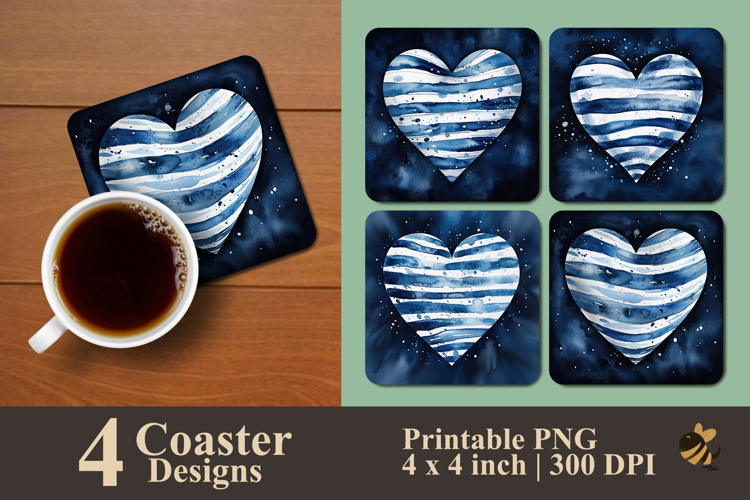 Painting Stripe Heart Coaster Sublimation Design