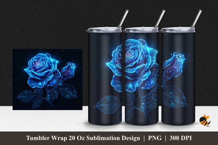 Fantasy Blue Rose Tumbler Wrap Sublimation Design (3229819)