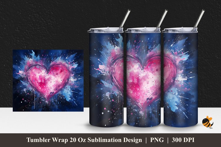 Pink Love Splash Tumbler Wrap Sublimation Design 1