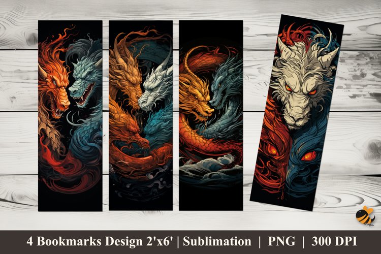 Dragon Fight Bookmarks Sublimation Design