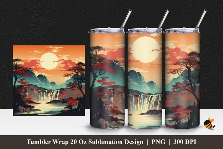 Vintage Waterfall Sunset Tumbler Wrap Sublimation (5063211)