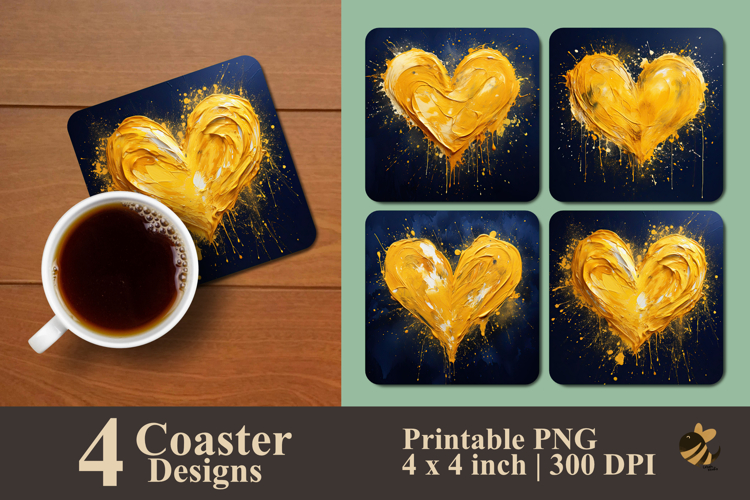 Yellow Mustard Love Coaster Sublimation Design
