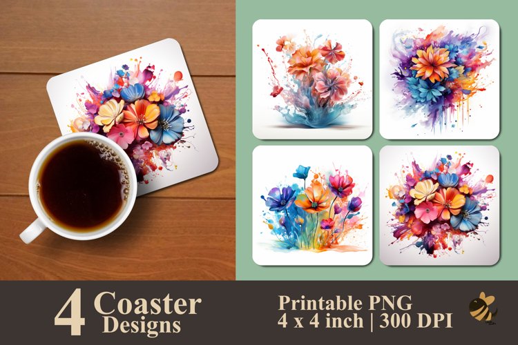 Splash of Flowers Coaster Sublimation Designs