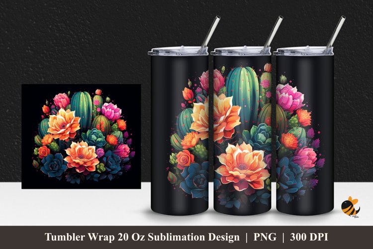 Colorful Cactus Tumbler Wrap Sublimation Design 1