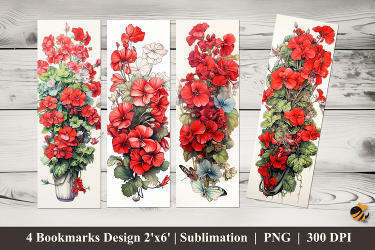 Red Geranium Bookmarks Sublimation Design