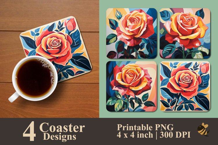 Pastel Rose Coaster Sublimation Designs