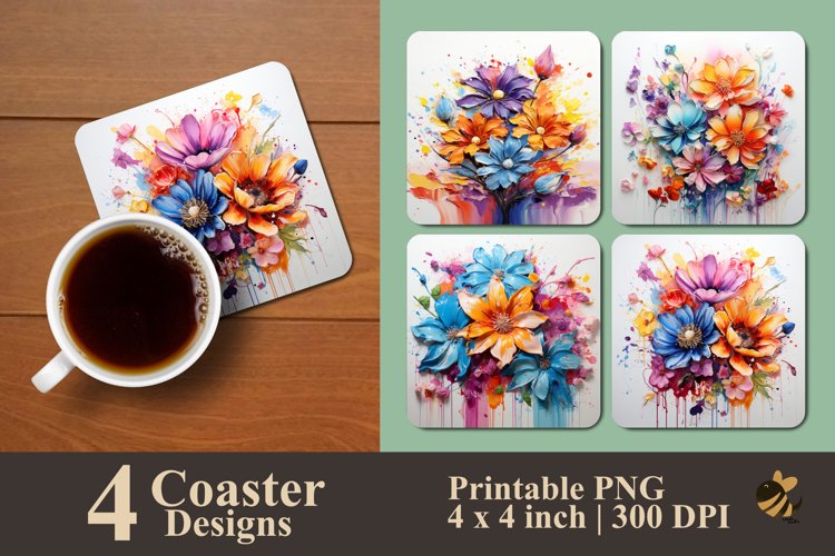 Paint Flower Coaster Sublimation Designs