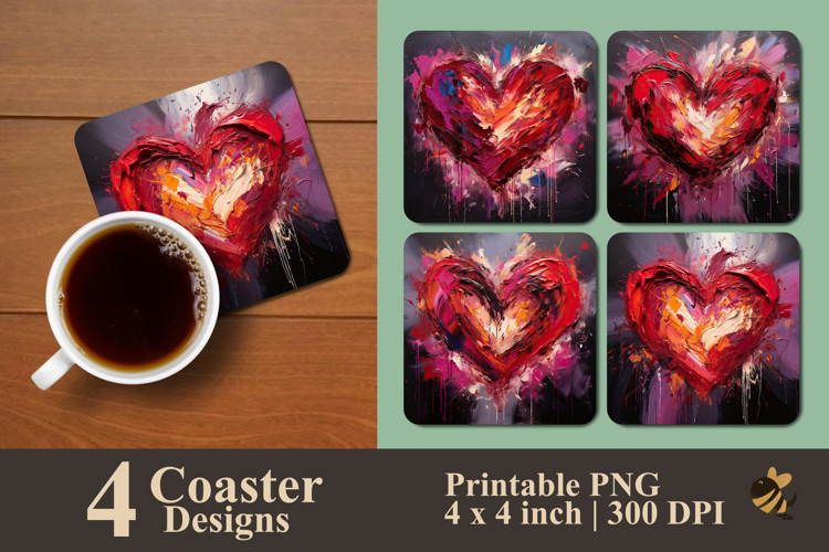 Brush Ink Love Coaster Sublimation Design