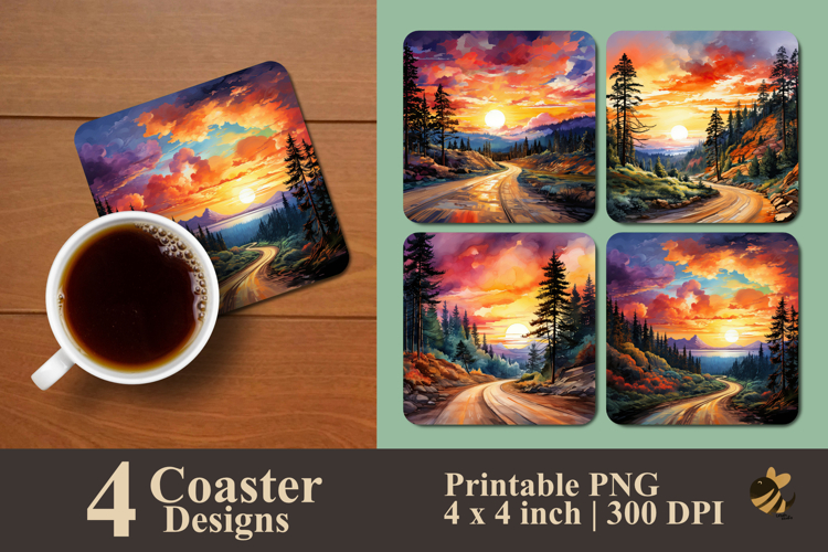Natural Sunset View With Texture Coaster Sublimation Design