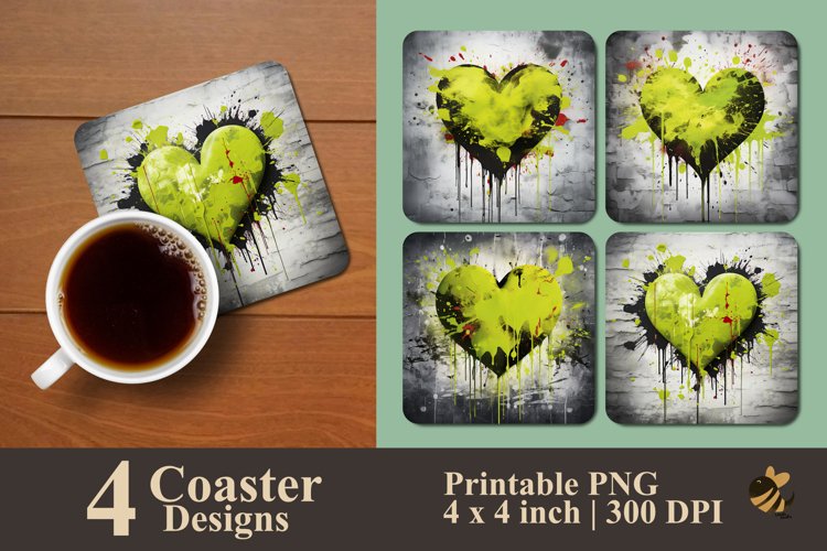 Green Love Coaster Sublimation Designs
