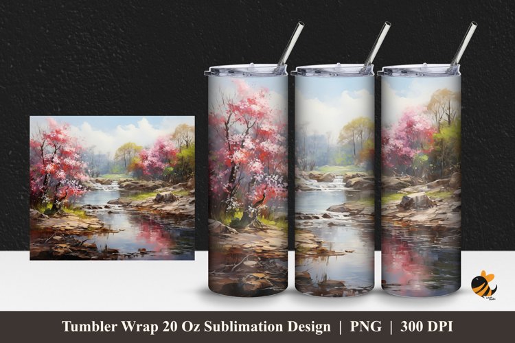 Rural River Tumbler Wrap Sublimation Design 1
