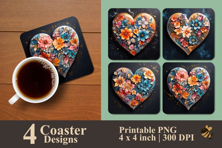 Floral And Love Coaster Sublimation Designs