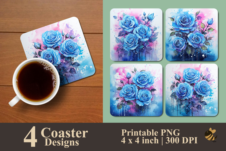 Blue Lagoon Roses Coaster Sublimation Design