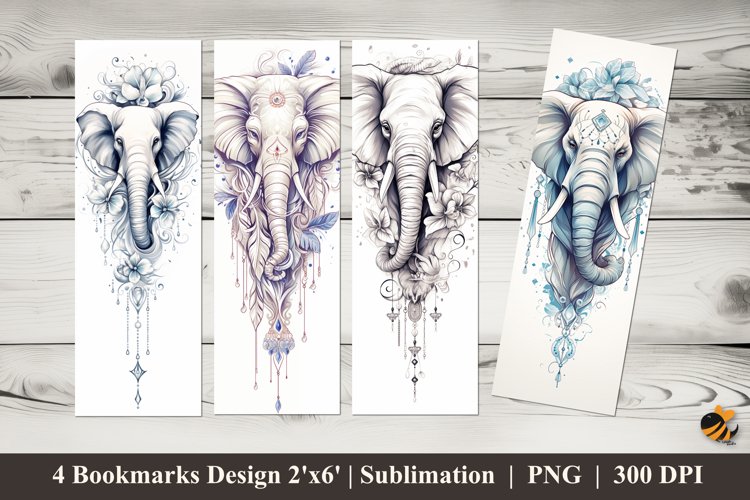 Flower Elephant Bookmarks Sublimation Design