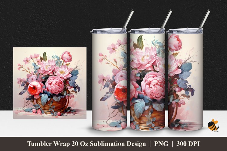Basket Flower Tumbler Wrap Sublimation Design 1