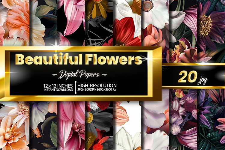 Beautiful Flowers Digital Papers Bundle (3826623)