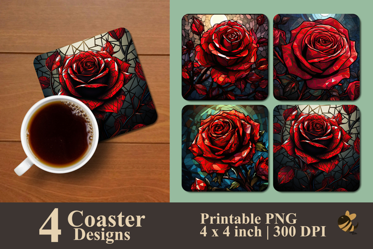 Crimson Grid Rose Coaster Sublimation Design