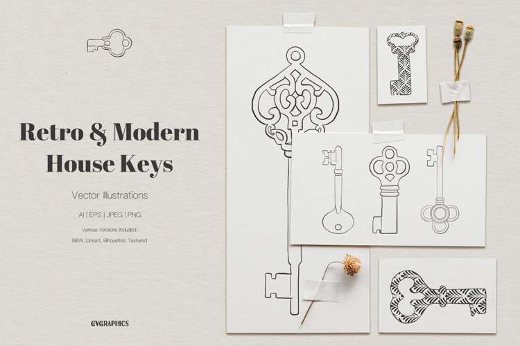 Retro and Modern House Keys Illustrations