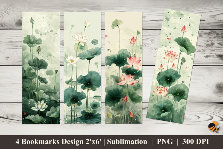Green Lotus Bookmarks Sublimation Design