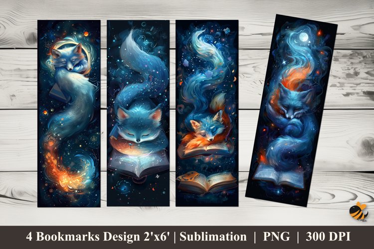 Sleeping Blue Fox Bookmarks Sublimation Design