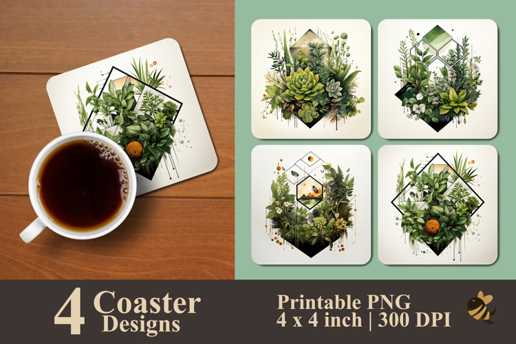 Geometric Garden Harmony Coaster Sublimation Design
