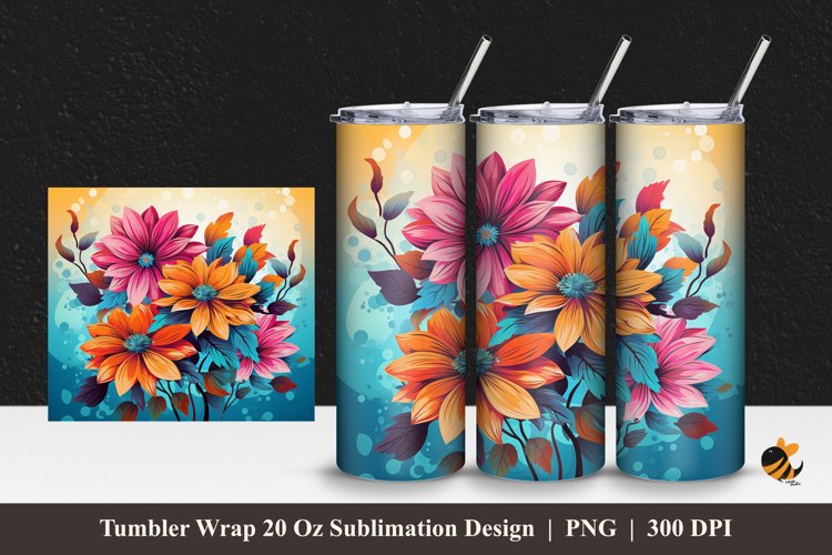 Flowers Colorful Tumbler Wrap Sublimation Design 1