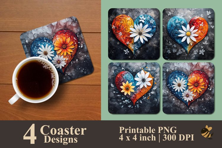 Blooming Flower And Love Coaster Sublimation Designs