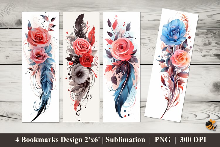 Rose Art Tattoo Bookmarks Sublimation Design
