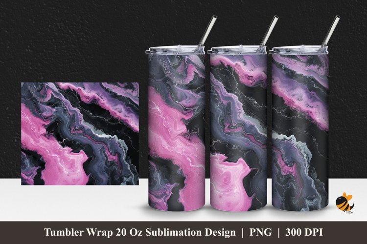 Black Pink Marble Tumbler Wrap Sublimation Design (3234396)