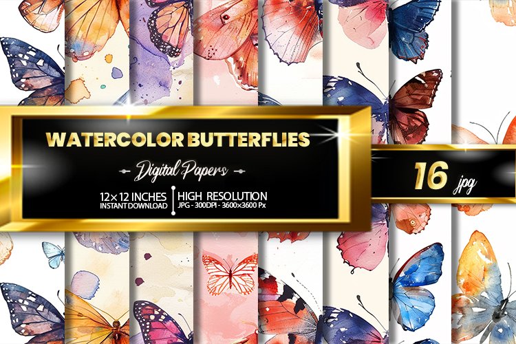 Watercolor Butterflies Digital Papers Bundle (3936236)