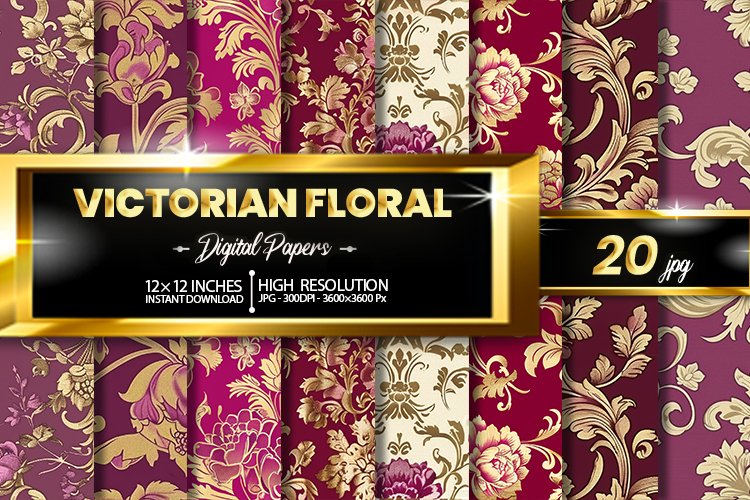 Victorian Floral Digital Papers Bundle